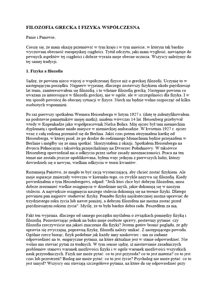 Filozofia Grecka I Fizyka Współczesna | PDF