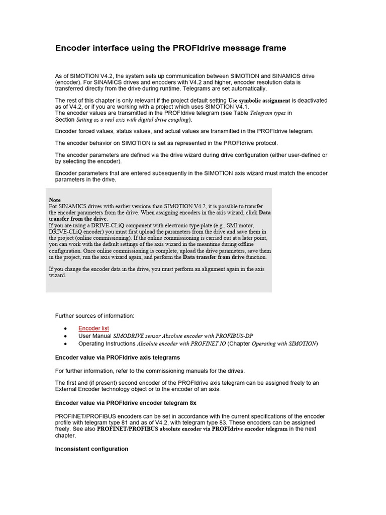 Encoder Interface Using The Profidrive Message Frame Pdf Parameter Computer Programming