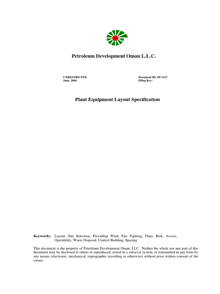 PDO SP 1127 Plant Equipment Layout Specification | PDF | Liquefied ...