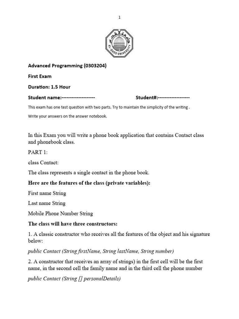 Firstexam Phonebook Sol Pdf Constructor Object Oriented Programming Programming 
