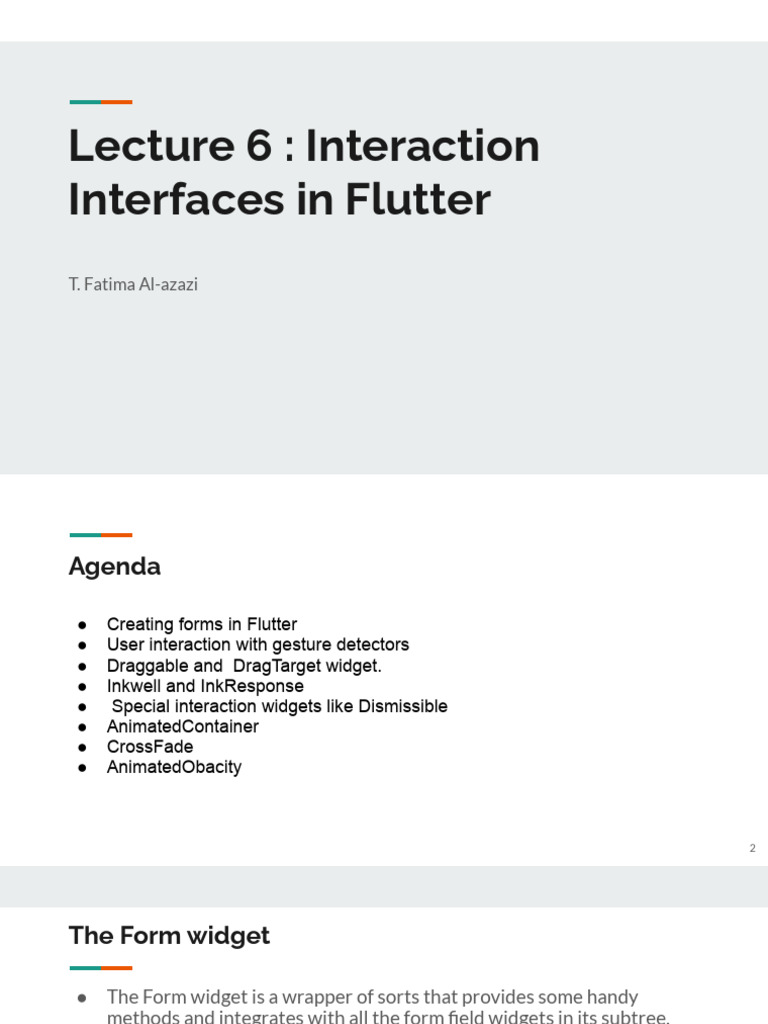 Lecture 6 Interaction Interfaces In Flutter ١١٥١٥٩ Pdf Method Computer Programming