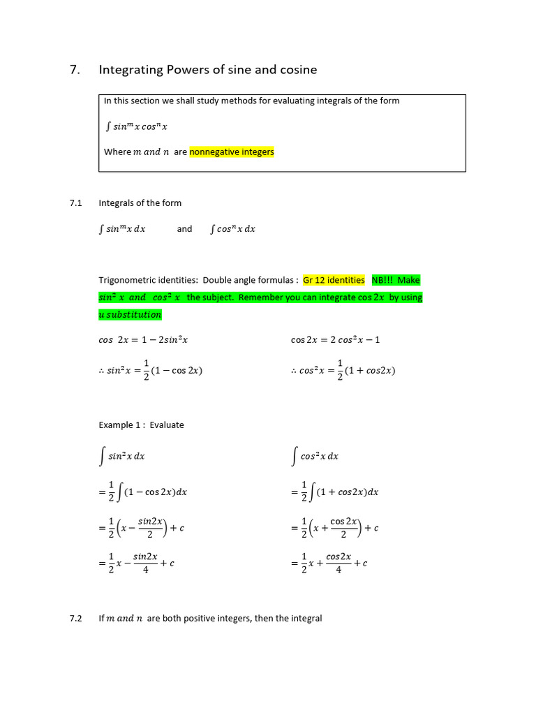 7. Integration Sine and Cosine(1) | PDF | Trigonometric Functions | Special Functions