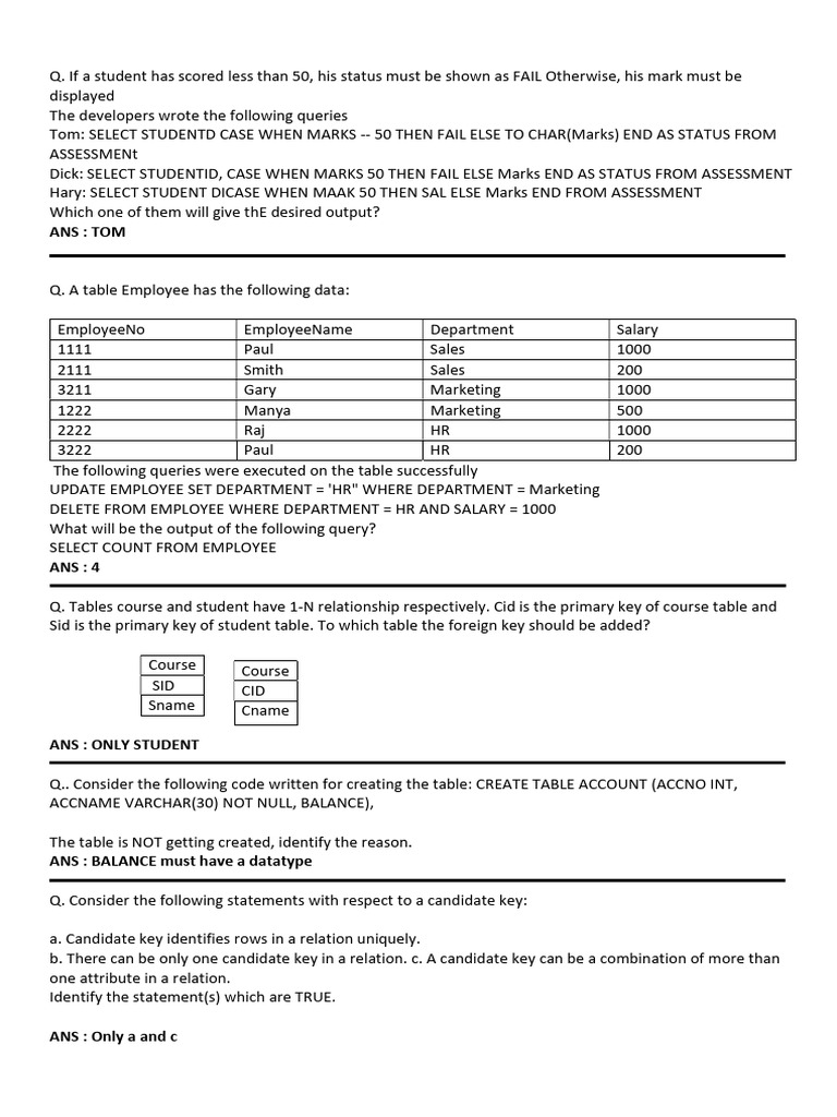 All DBMS MCQ Answers | PDF | Cloud Computing | Databases