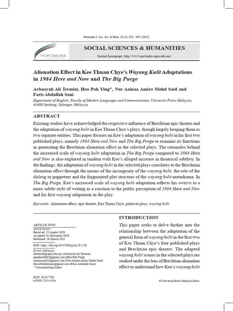 Alienation Effect in Kee Thuan Chye’s Wayang Kulit Adaptations in 1984 ...