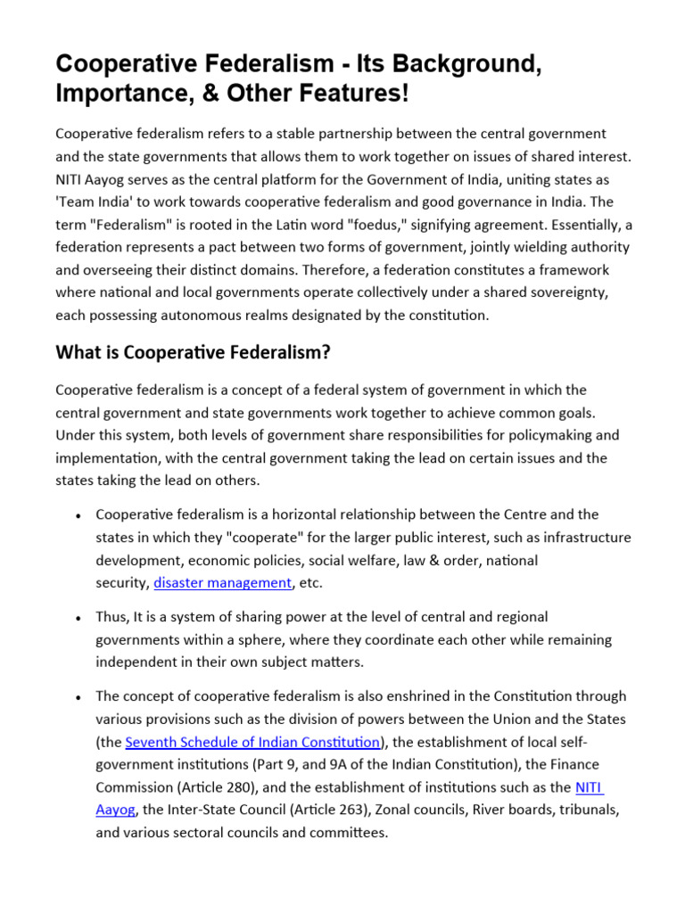 Cooperative Federalism | Download Free PDF | Federalism | Cooperative
