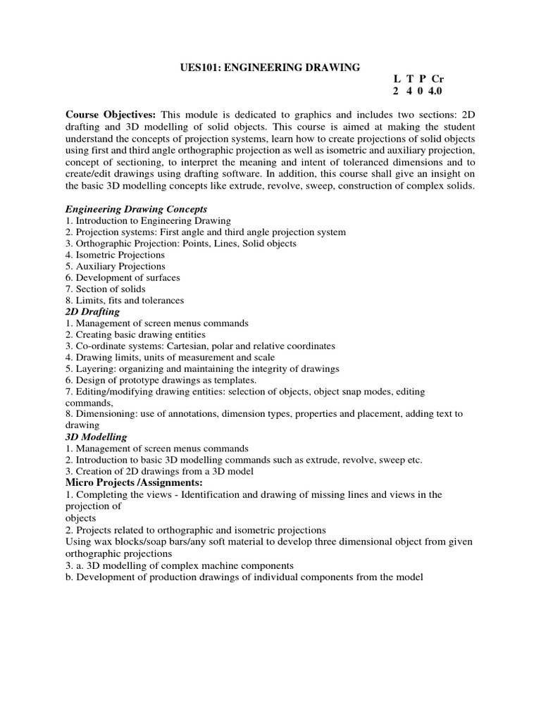 Ues101 - Engineering Drawing Syllabus | PDF | 3 D Computer Graphics | 3 ...