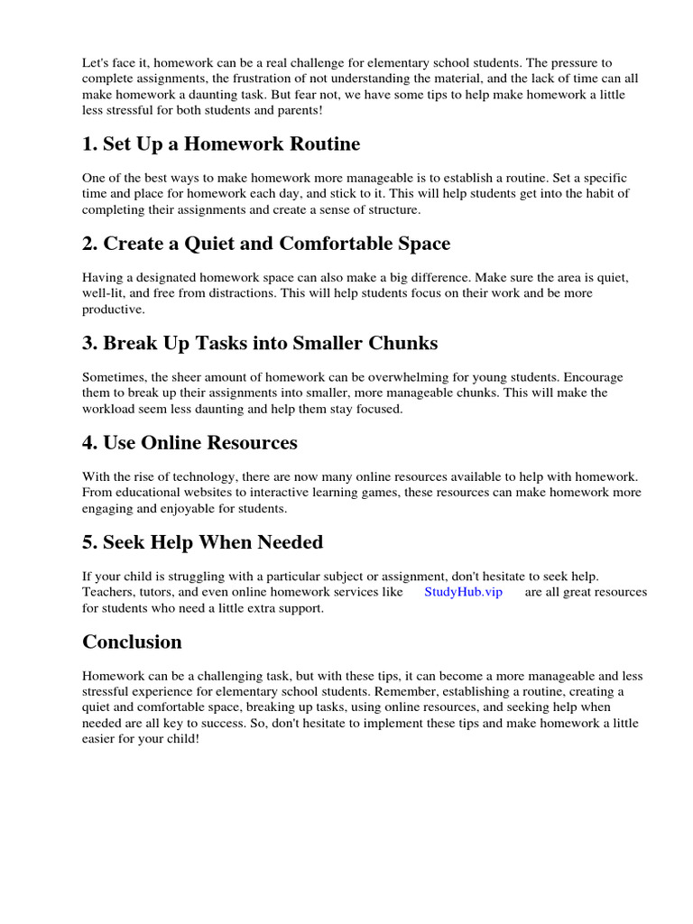 Homework Tips Elementary School | PDF | Homework | Learning