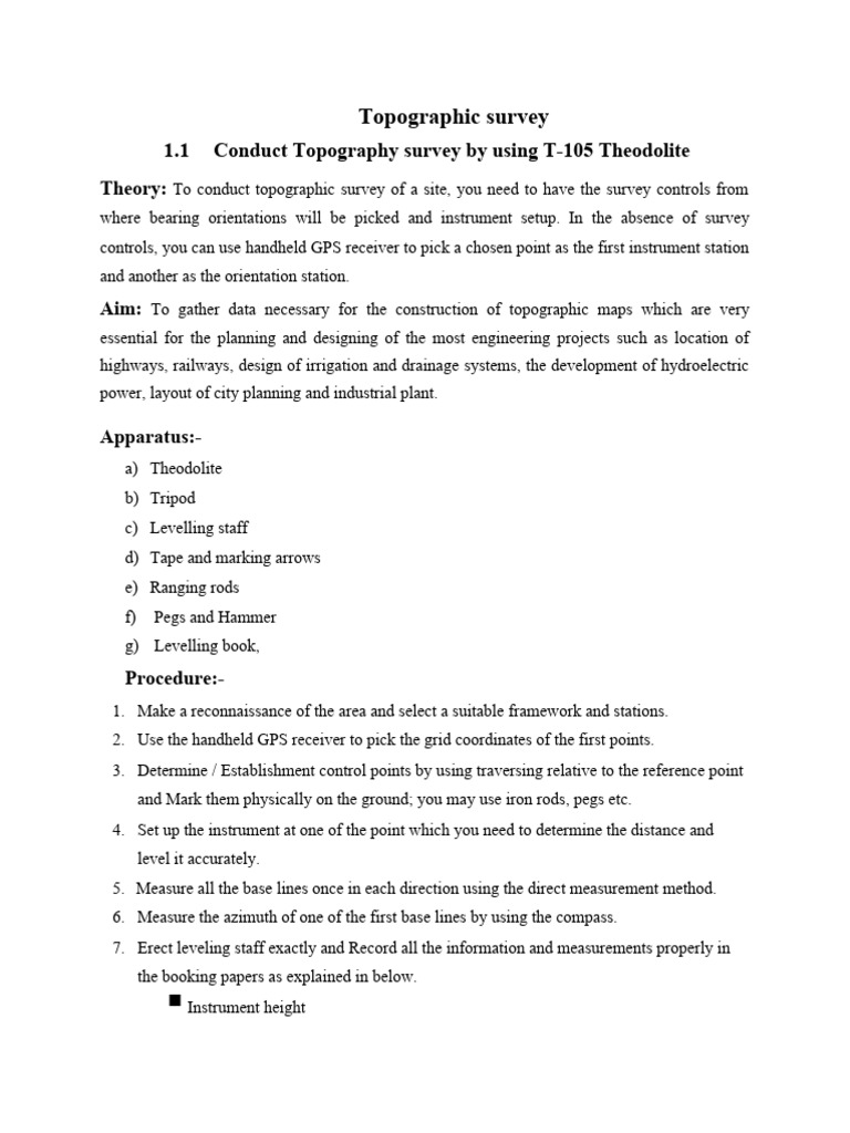 Steps for Conducting Topographic Survey | PDF | Surveying | Topography
