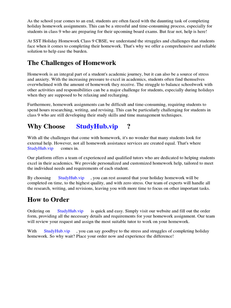 SST Holiday Homework Class 9 Cbse | PDF | Homework | Books