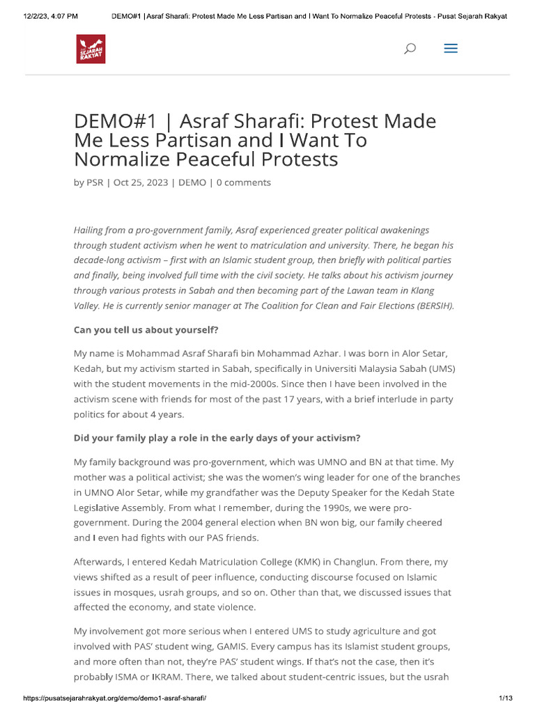 DEMO 1 - Asraf Sharafi Protest Made Me Less Partisan and I Want To ...