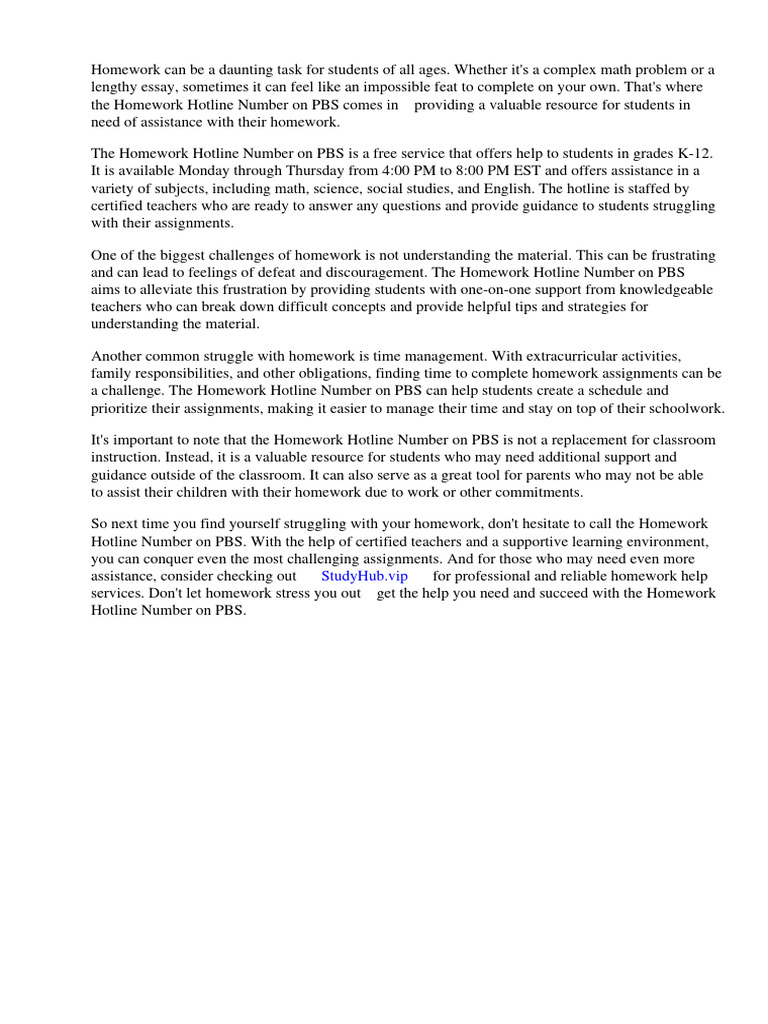 PBS Homework Hotline for K-12 Students | PDF | Homework | Essays