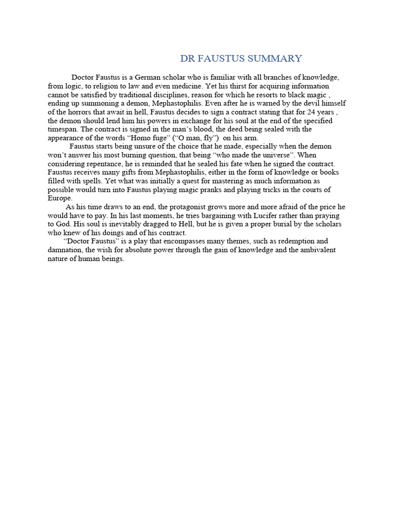DR Faustus Summary | PDF | Philosophy