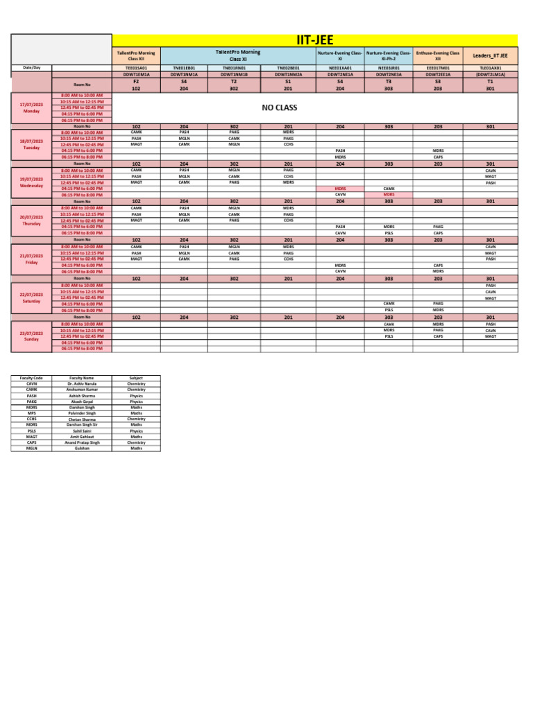 Iit Jee & Leader Time Table 17 July To 23 July 2023 | PDF ...