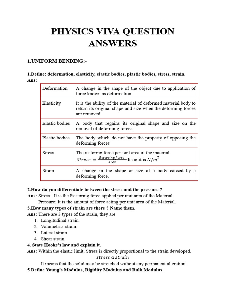 Physics Viva | PDF | Capacitor | Elasticity (Physics)