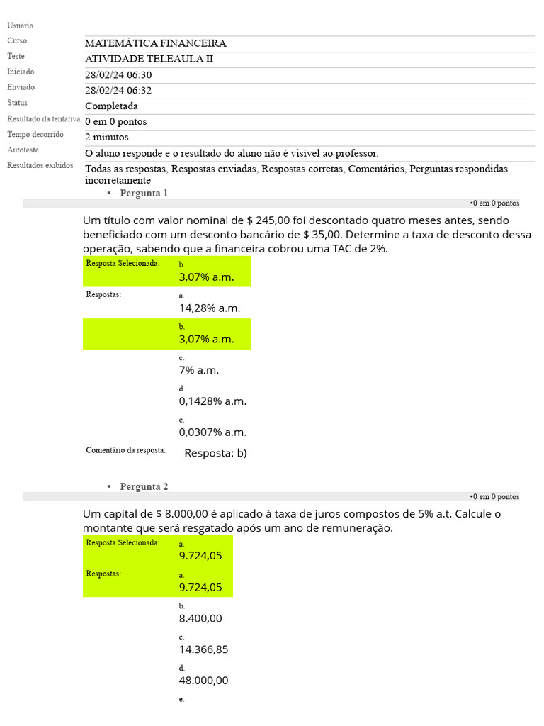Matemática Aplicada ATIVIDADE TELEAULA II | Download grátis PDF | Juros ... Matemática Aplicada ATIVIDADE TELEAULA II | Download grátis PDF | Juros ...