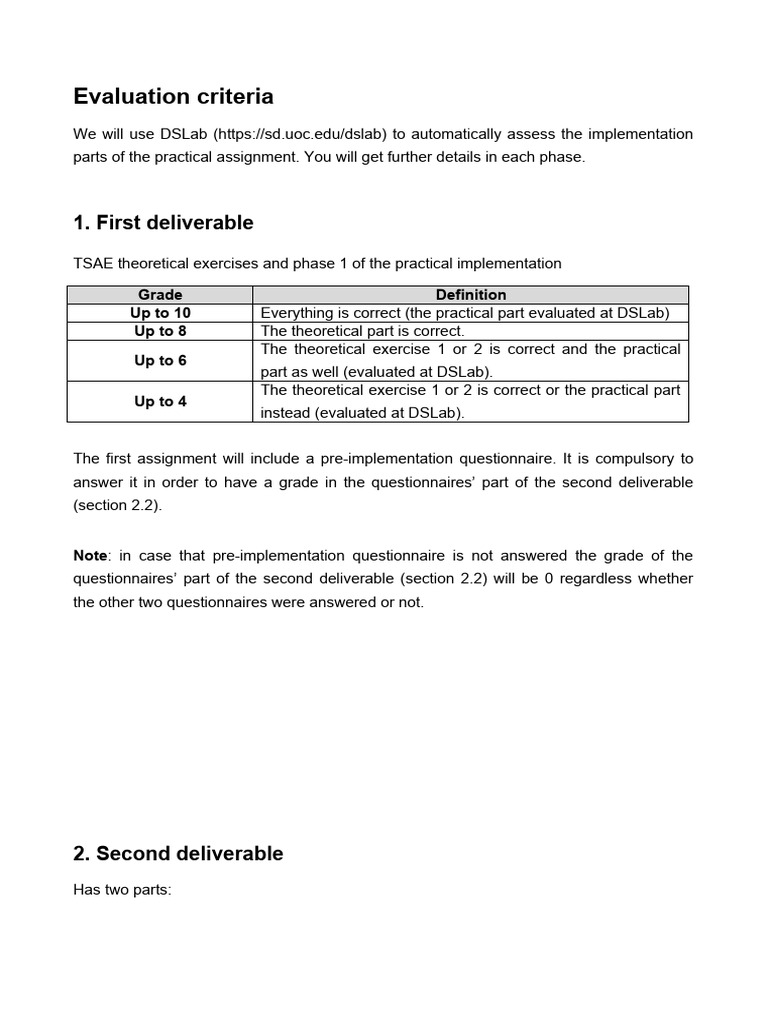 Practical Assignment Evaluation Criteria | PDF | Teaching Methods ...