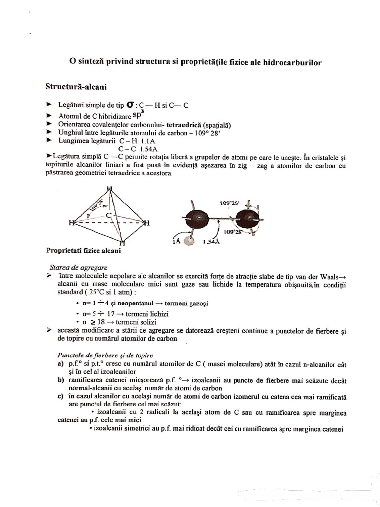 O Sinteză Privind Structura Și Proprietățile Fizice Ale Hidrocarburilor | PDF