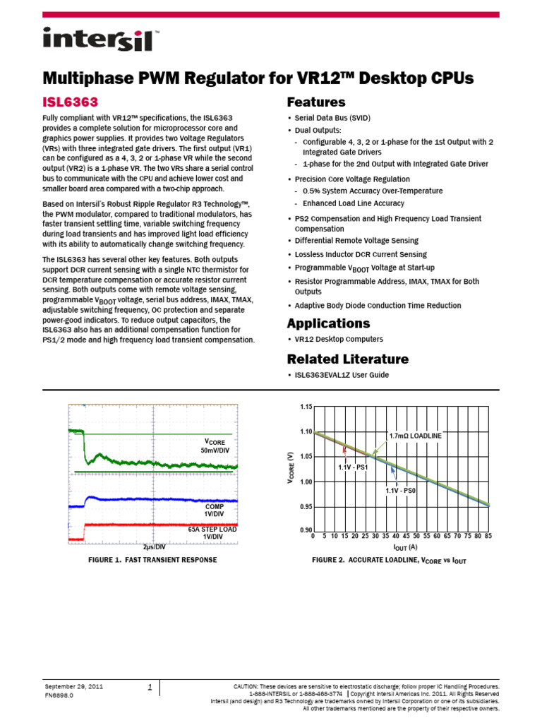 ISL6363 - Multiphase PWM Regulator For VR12™ Desktop CPUs | Download Free PDF | Mosfet | Field ...