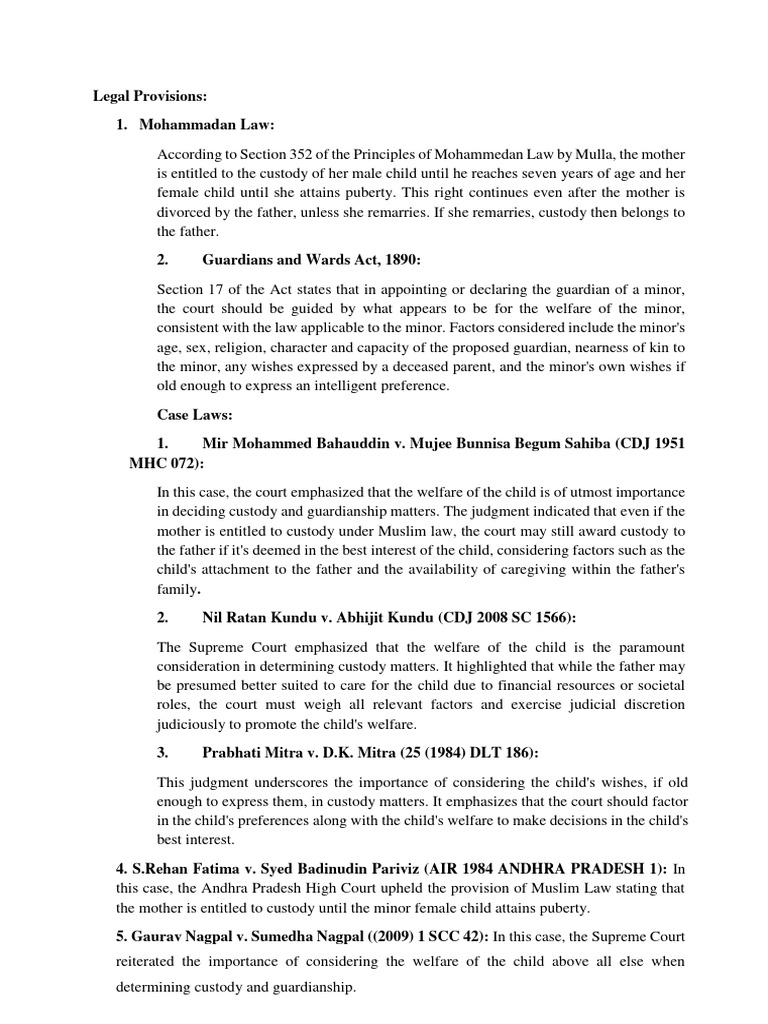 Legal Provisions Based On Given Case | PDF | Legal Guardian | Social ...