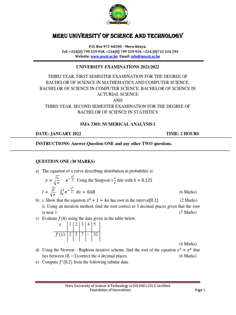 Sma 3303 Numerical Analysis I | PDF | Numerical Analysis | Interpolation