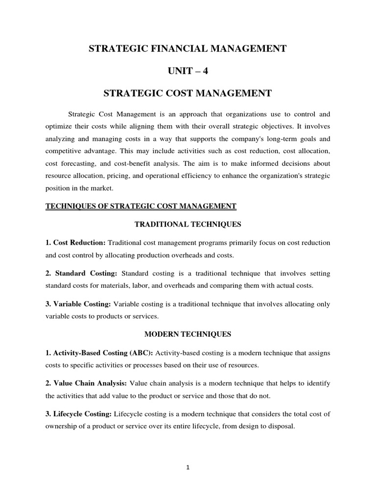 SFM Unit - 4 | PDF | Cost Accounting | Strategic Management