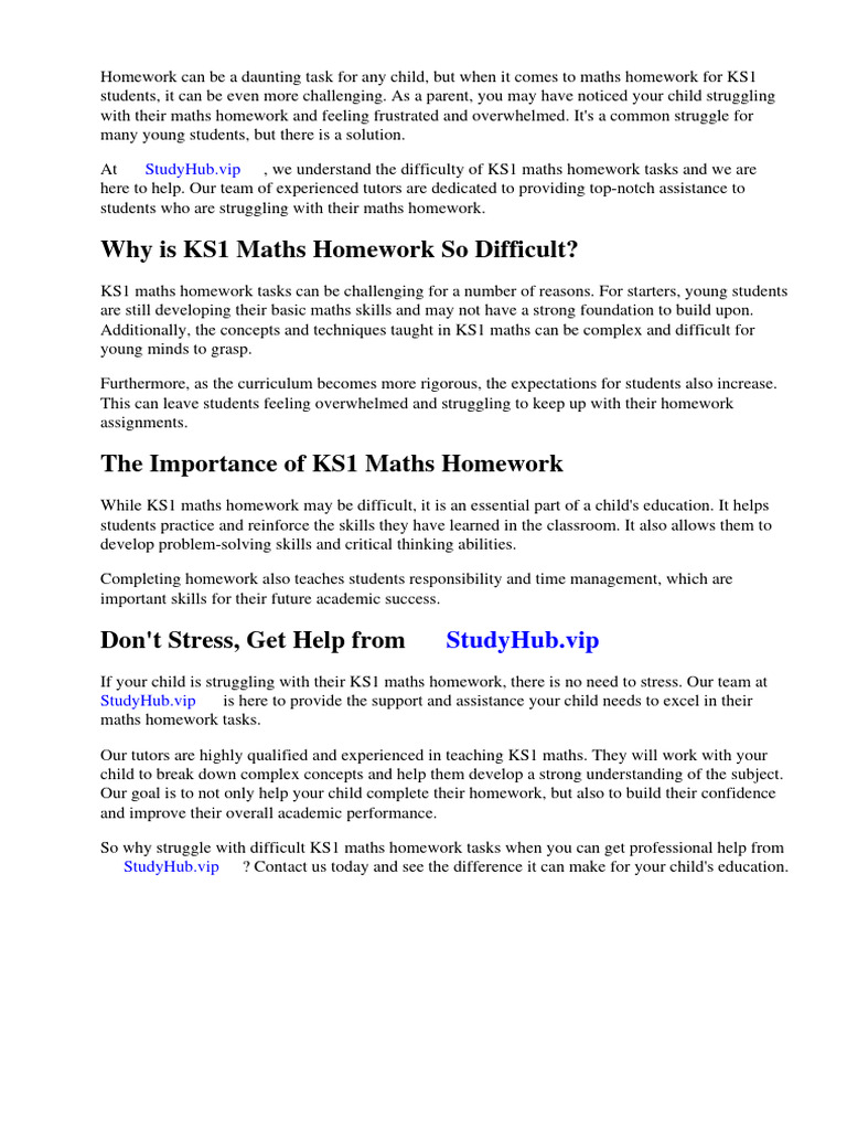 Maths Homework Tasks Ks1 | PDF | Worksheet | Homework