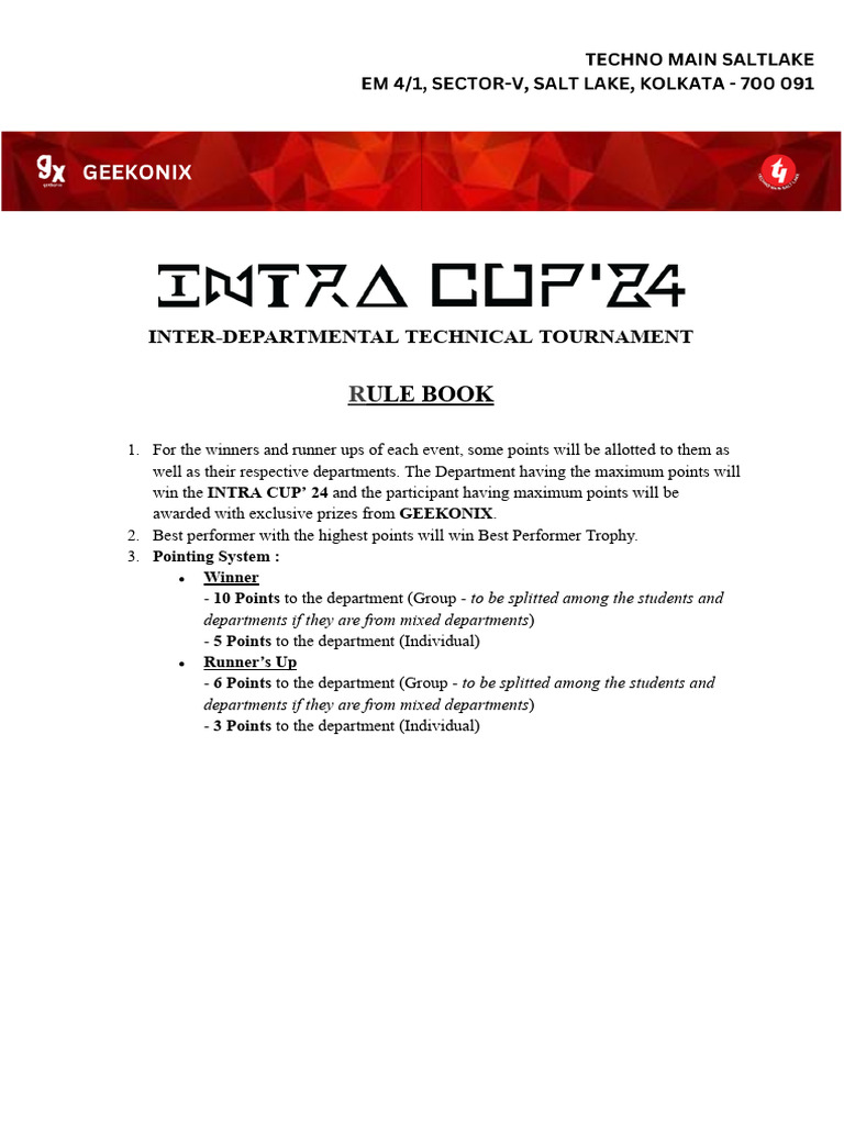 Intra'24 Rule Book | PDF | Bridge | Adhesive
