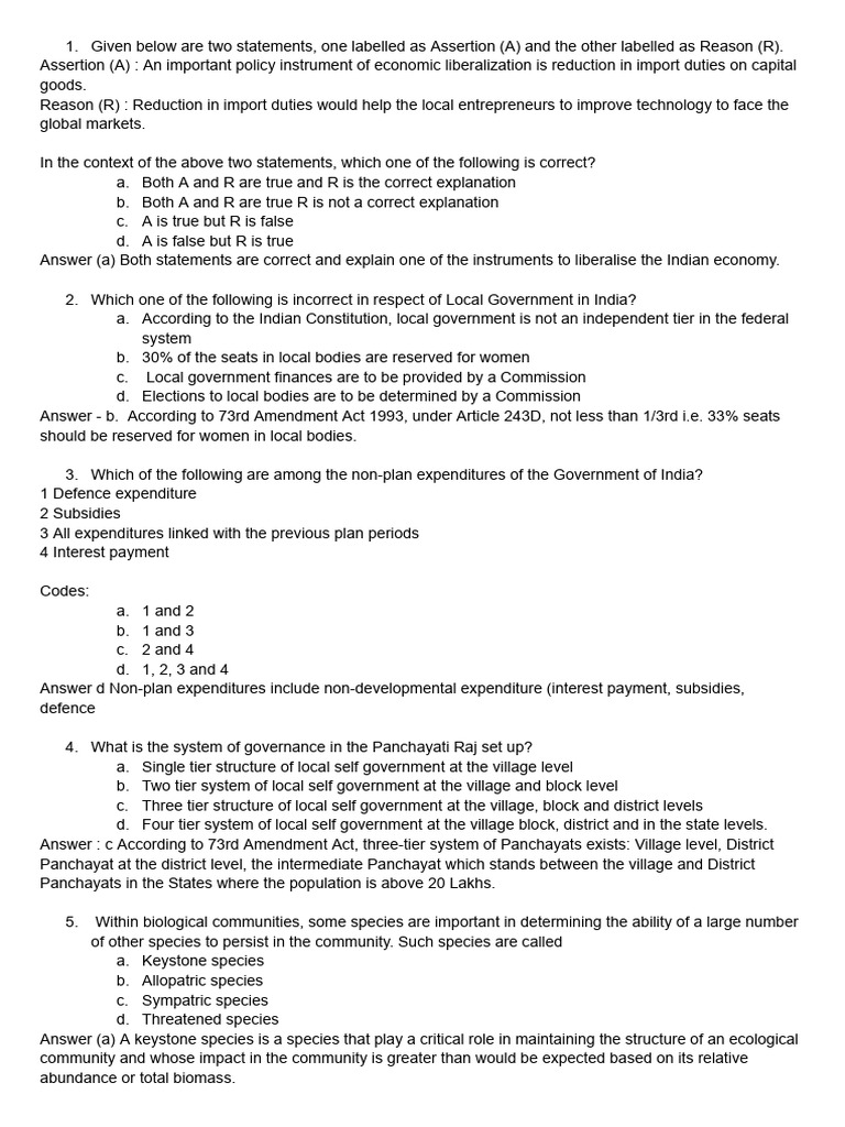 Preliminary Questions on Governance and Economy | PDF | Government