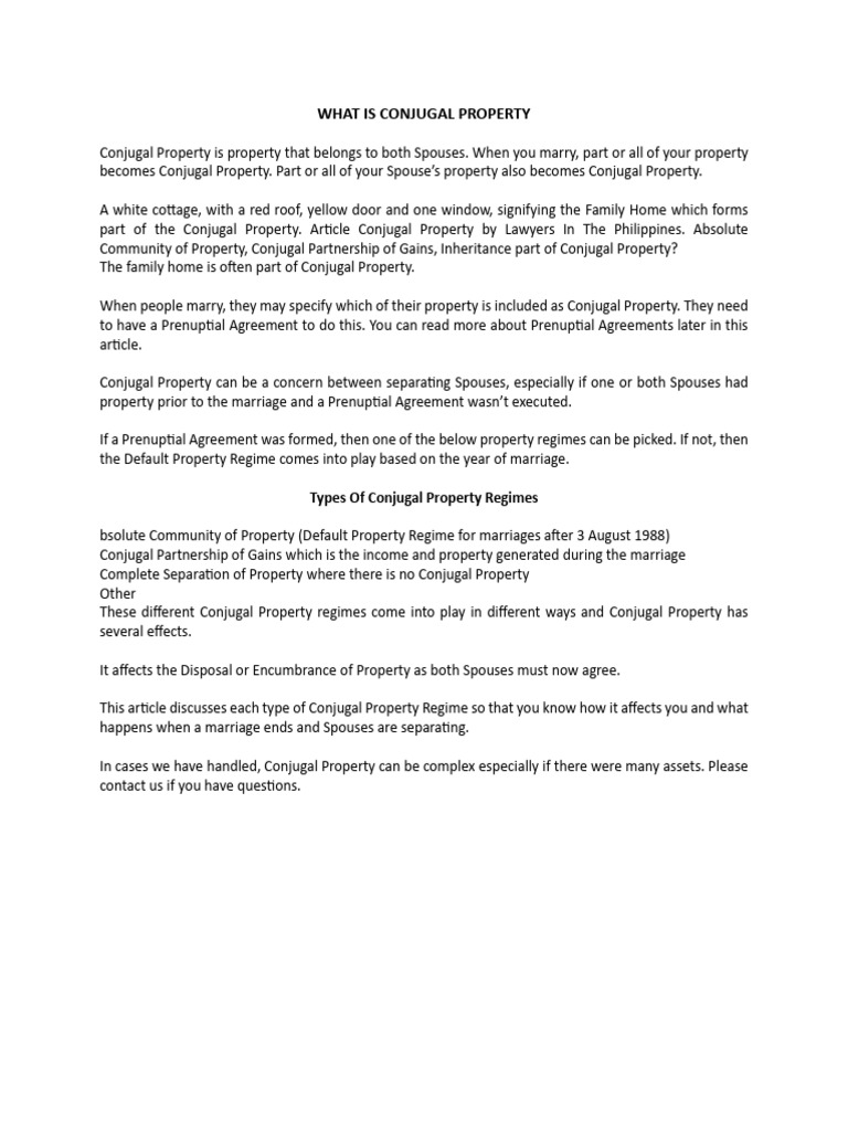 Conjugal Property | PDF