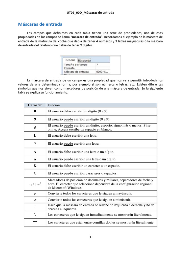 UT06 - 00D - Máscaras de Entrada | PDF | Informática | Notación