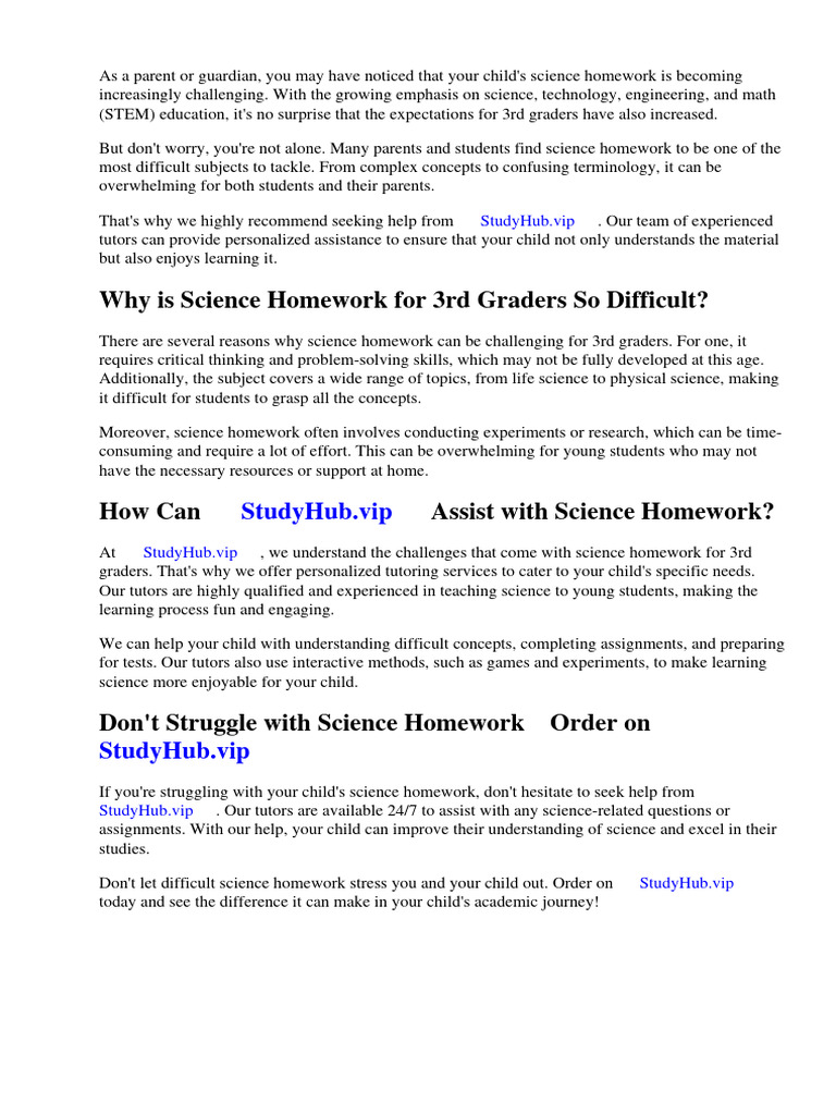 Science Homework For 3rd Graders | PDF | Homework | Science