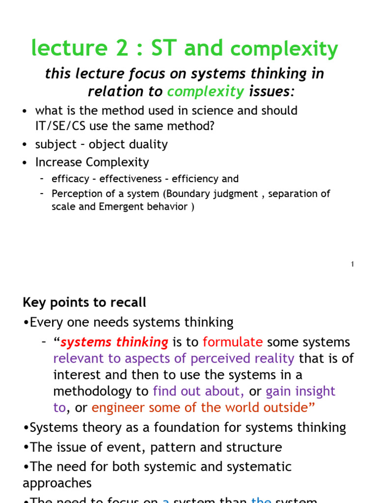 SysT Lecture 2 2024 | PDF | Reductionism | Complexity