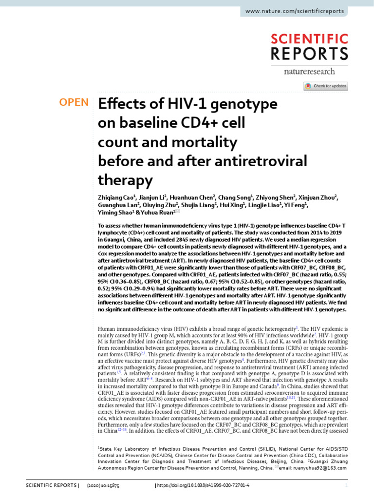 Cao-2020-Effects of HIV-1 Genotype On Baseline | PDF | Hiv | Management ...