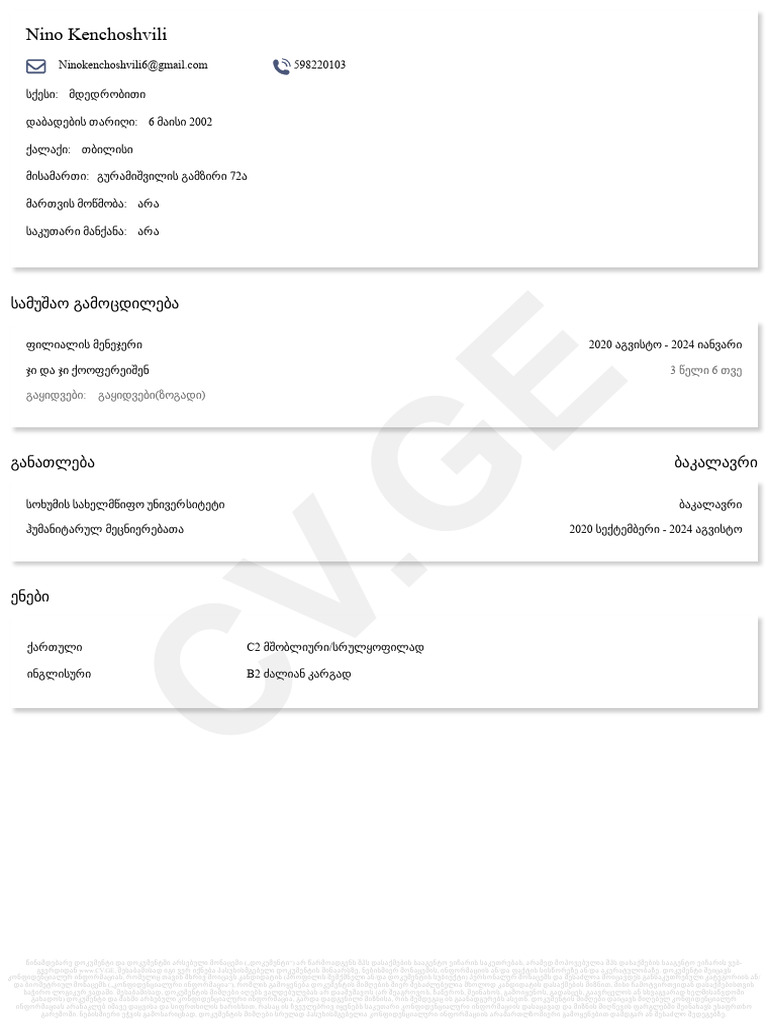 Kenchoshvili Nino CV | PDF