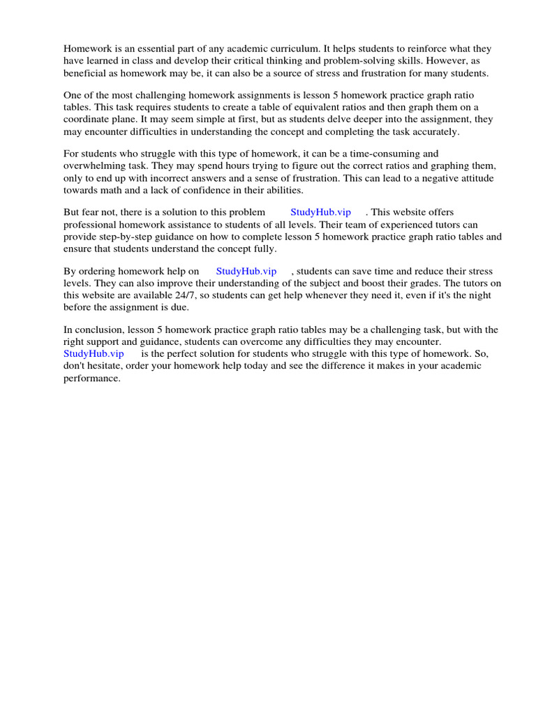 Lesson 5 Homework Practice Graph Ratio Tables | PDF | Ratio | Homework