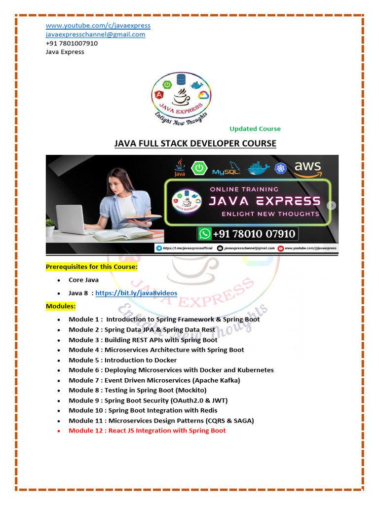 JavaExpress - SpringBoot - Microservices Course Content | PDF | Spring ...