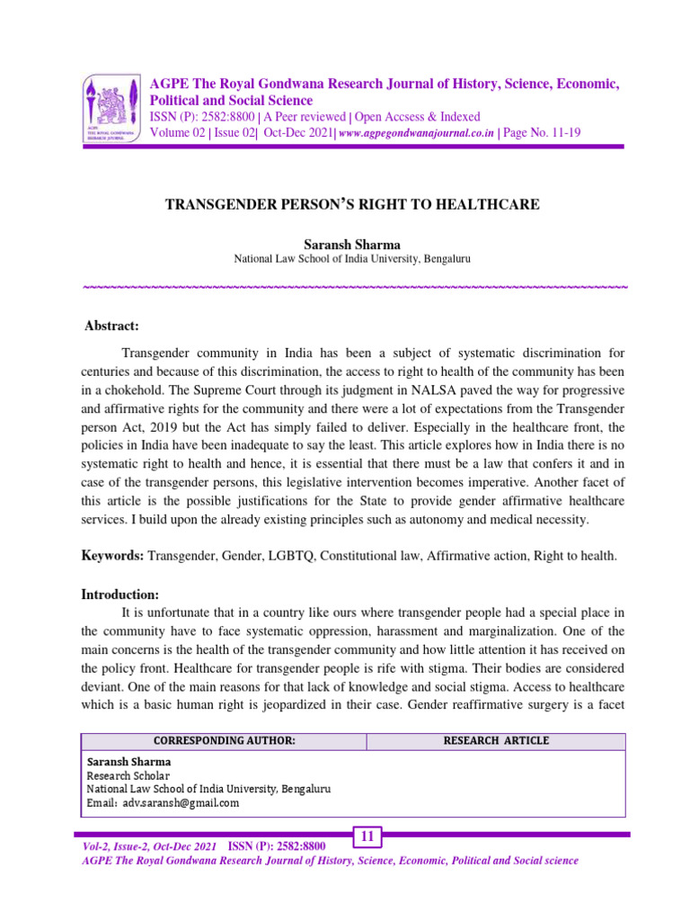 Transgender Person's Right To Healthcare | PDF | Transsexual | Transgender
