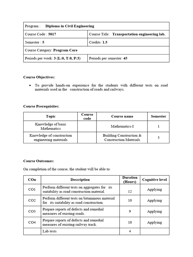 Course Objectives | PDF | Civil Engineering | Engineering