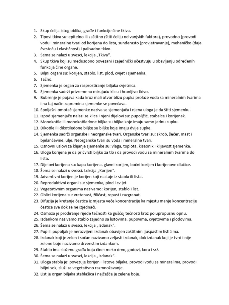 Odgovori Na Pitanja Za Drugi Kontrolni Iz Biologije | PDF