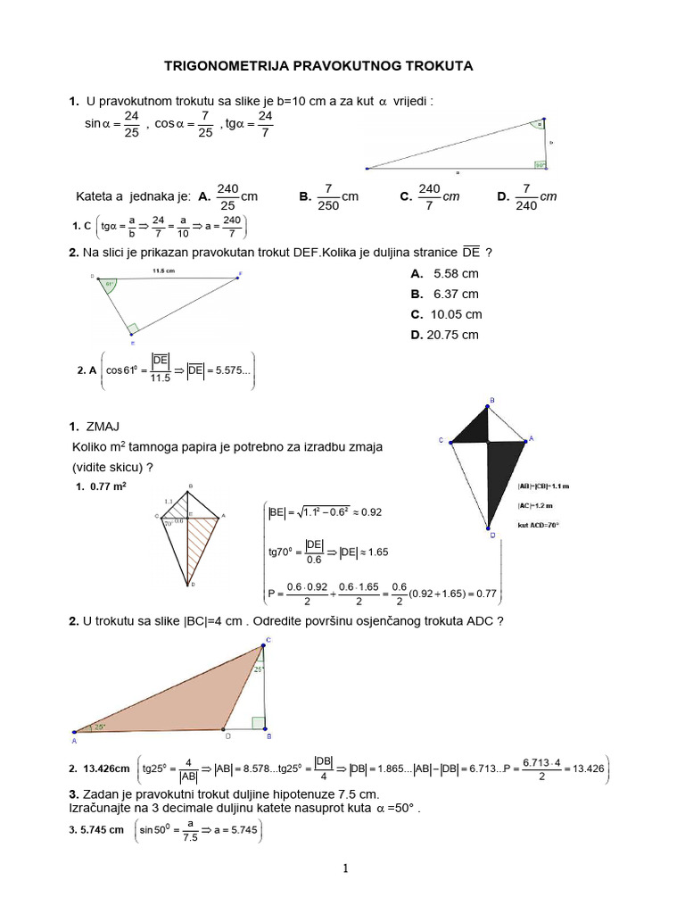 Trigonometrija Pravok - Trokuta-Mature | PDF