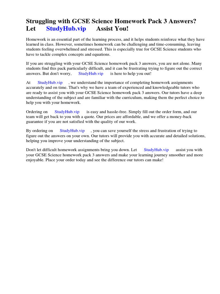 Gcse Science Homework Pack 3 Answers | PDF | Educational Technology ...