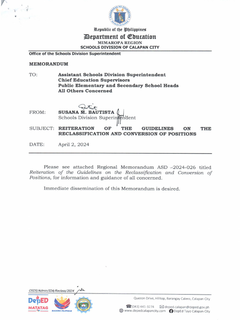 Reiteration of The Guidelines On The Reclassification and Conversion of Positions | PDF
