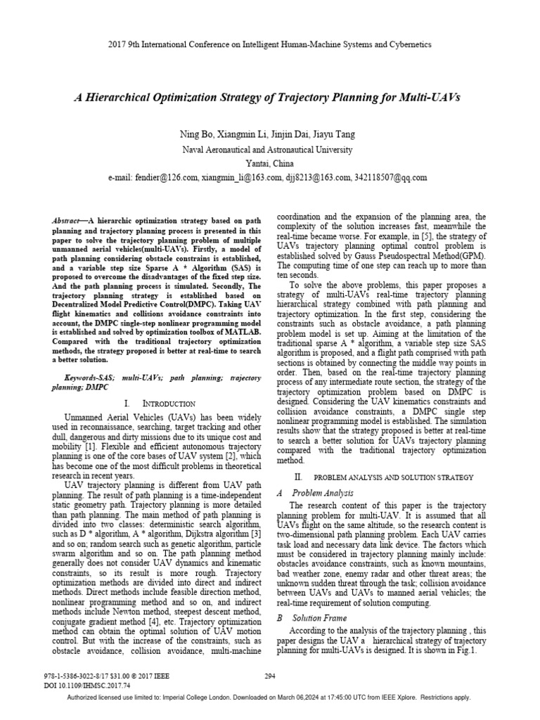 A Hierarchical Optimization Strategy Of Trajectory Planning For Multi Uavs Pdf Mathematical