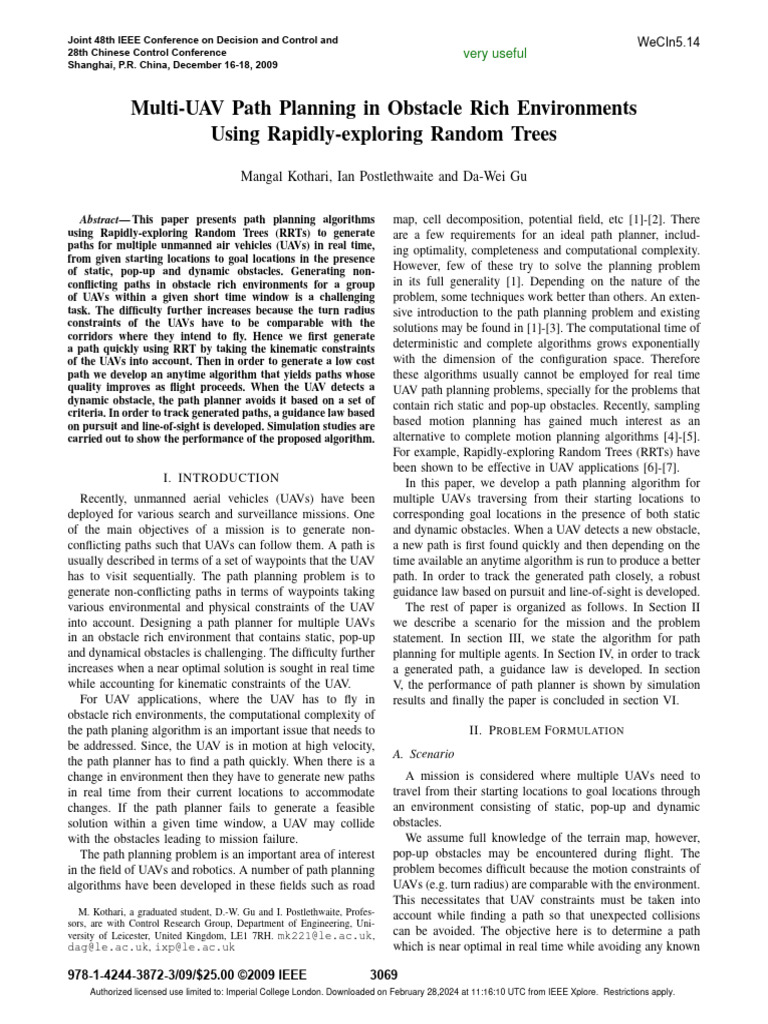 Multi-UAV Path Planning in Obstacle Rich Environments Using Rapidly-Exploring Random Trees | PDF ...