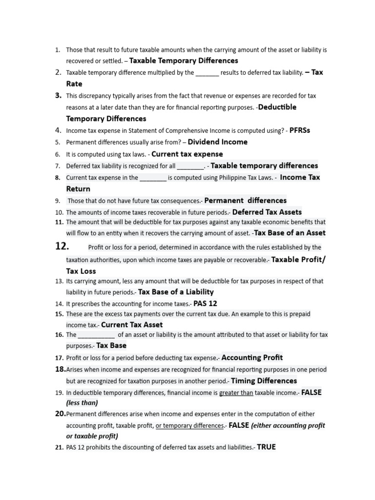 PAS 12 Answer Keys | PDF | Deferred Tax | Taxes