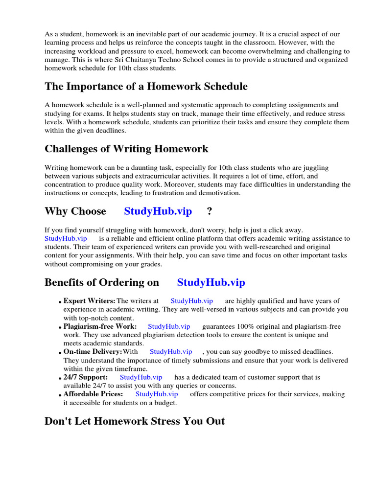 Sri Chaitanya Techno School 10th Class Homework Schedule | PDF | Schools | Homework