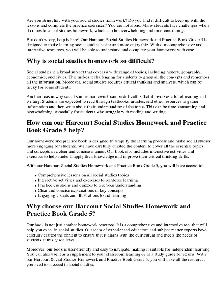 Harcourt Social Studies Homework and Practice Book Grade 5 | PDF ...