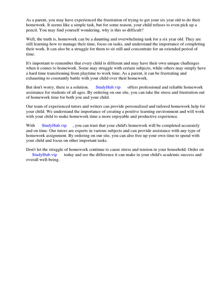 Six Year Old Refuses To Do Homework | PDF | Homework | Behavioural Sciences