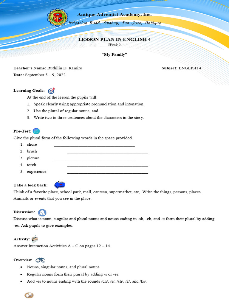 Grade 4 English Lesson Plans | PDF | English Language | Vocabulary