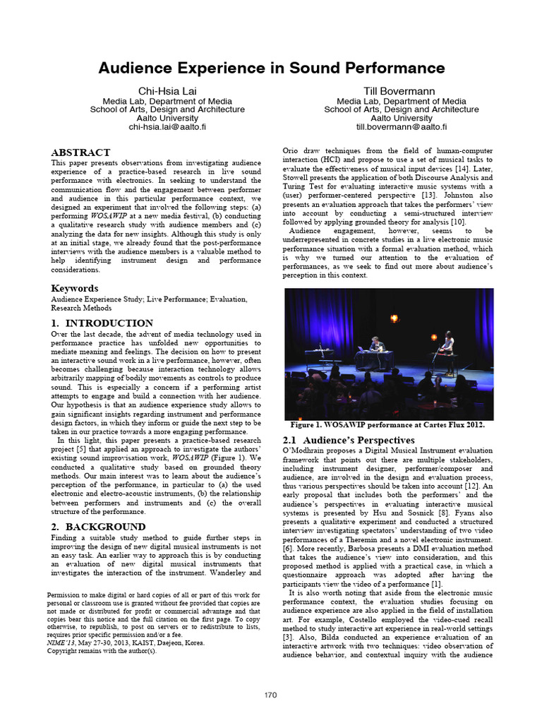 Audience Experience in Sound Performance | PDF | Evaluation | Qualitative Research